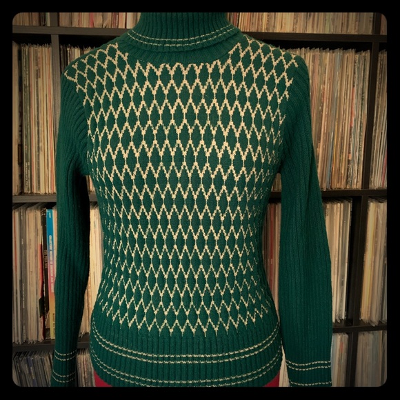 Vintage | Sweaters | Turtleneck Sweater Argyle 7s 80s Geek Chic Fitted ...